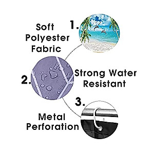 AKvsoze 4PCS Set Tropical Ocean Beach Dolphin Shower Curtain, Teal Sea Blue Sky White Clouds Seagull Green Palm Leaf Seaside Island Scenery Marine Life Bathroom Decor, Non-slip Bath Rugs, Coconut Tree