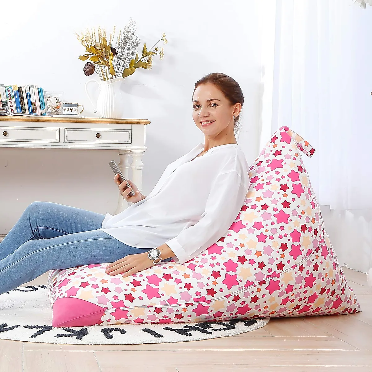 Aubliss Stuffed Animal Storage Bean Bag Chair Cover, 50"x 35" Extra Large Bean Bags for Kids & Adults, Beanbag Toy Storage for Boys Girls - Premium Cotton Canvas Bola