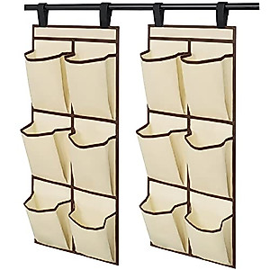 JMLHMXC 6 Pockets- Shoe Organizer Hanging,Space Saving, Used with Our Double Layer Shoe Rack, Hook and Loop Fasteners,31.3×12.6 Khaki