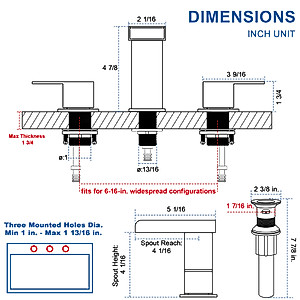 PerPaiMe Matte Black Waterfall Bathroom Faucet, 8-Inch, 2 Handles, 3-Hole, Metal Pop-Up Drain, 60cm Supply Line, 2-3/8 Inch Clearance