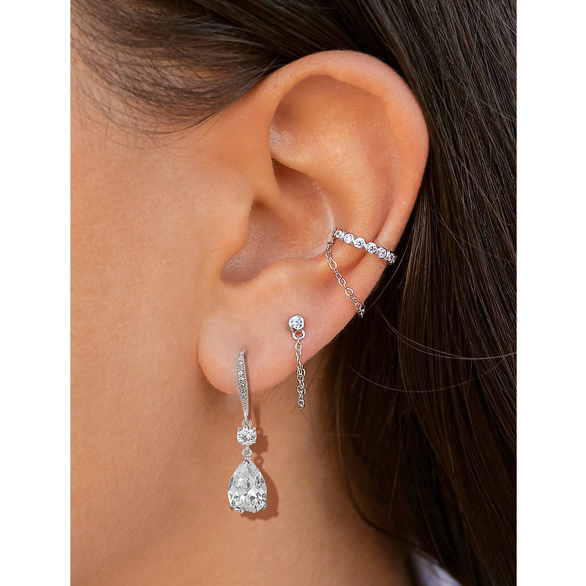 Deerllia Drop Dangle Earrings for Women, Pear Cut Cubic Zirconia Long Teardrop Wedding Bridal Earrings, Silver Gold Plated Copper Brass Micro CZ Jewelry Gifts