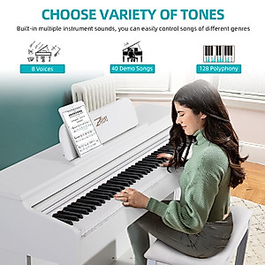 ZHRUNS Digital Piano,88 Heavy Hammer Piano Keys with Touch Response Electric Keyboard Piano/Music Stand+Power Adapter+3 Metal Pedals+Instruction Book,Headphone Jack/MIDI Input/Outputp (White)