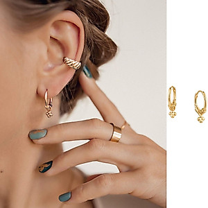 14K Gold Plated Charm Huggie Hoop Earrings for Women Cute Bead Drop Dangle Earring Tiny Simple Jewelry Gift