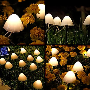 Cute Mushroom Solar Lights 20LED, 28 feet, 8 Modes, Solar Waterproof, This Mushroom Light is Very Suitable for Outdoor Decoration, Adding Color to Your Garden (Warm White)