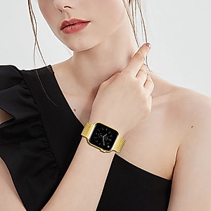 ZXCASD Metal Bands Compatible with Apple Watch Band 38mm 40mm 41mm Women Men,Gold Loop Adjustable Mesh Strap for iWatch Series 9 8 7 6 5 4 3 2 1 SE