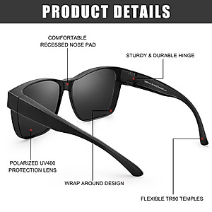 Peekaco Sunglasses Fit Over Glasses for Men Women, Lightweight Polarized Sunglasses Wear Over Glasses, UV400 Protection