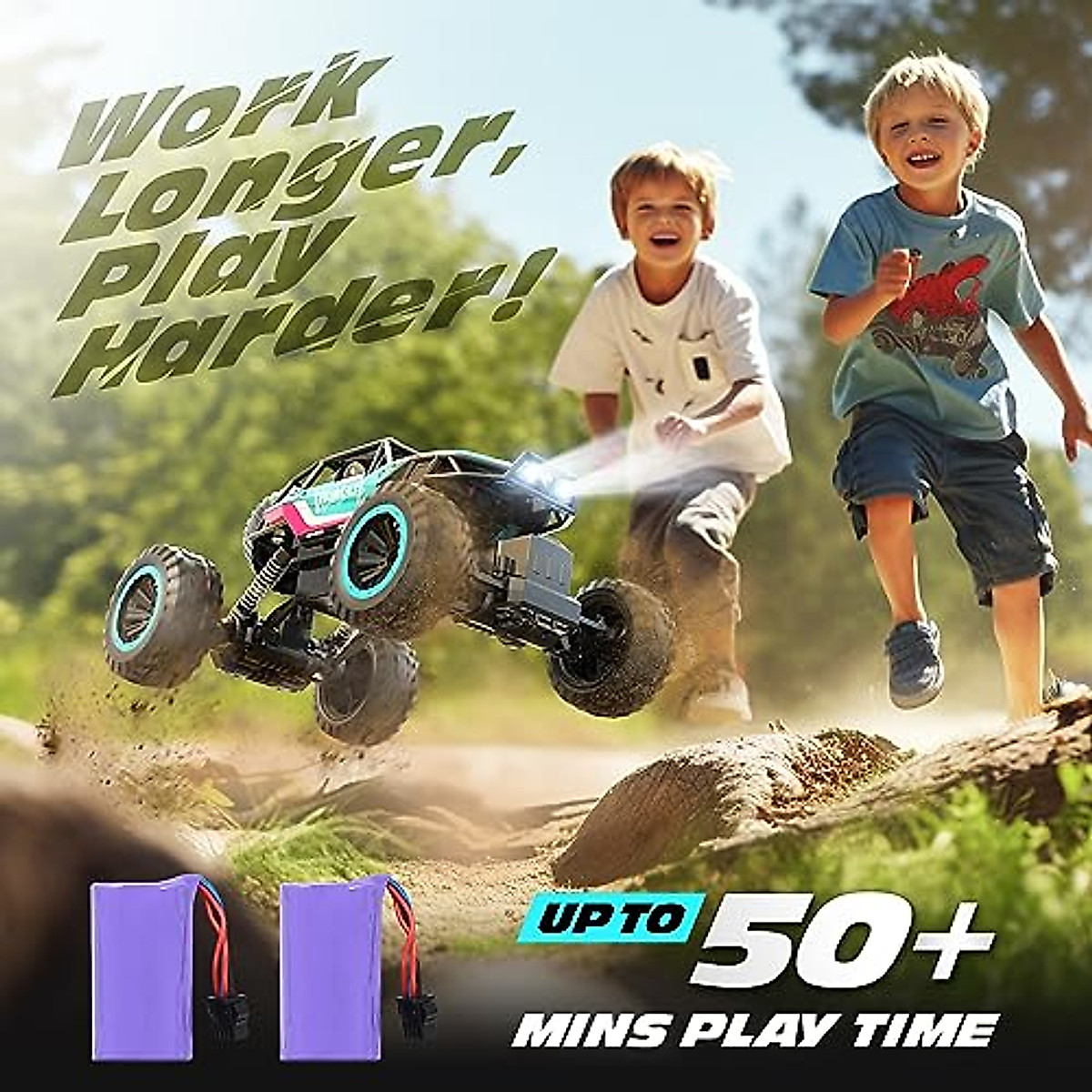 DEERC 1:12 Remote Control Car with Metal Shell, 4WD Off Road Monster Truck, Dual Motors LED Headlight RC Rock Crawler, 2.4Ghz All Terrain Hobby RC Cars Toys for Boys Kids Adults Gifts (W/2 Batteries)