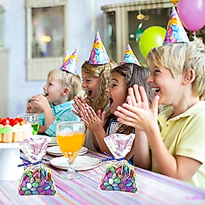 Morepack Easter Iridescent Holographic Cellophane Treat Bags,4x6 Inch Party Favor Cookie Bags with 5 Colors Twist Ties for Baby Showers Weddings Birthday Party,100Pcs