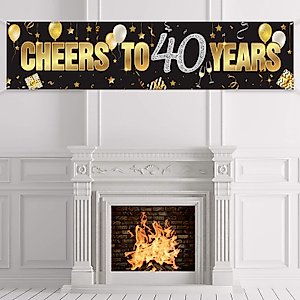 40th Birthday Banner, Happy 40th Birthday Cheers to 40 Years Birthday Sign Gold Glitter Birthday Banner, Anniversary Celebration Backdrop Party Decoration Supplies for 40 Birthday