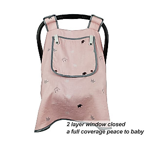 ICOPUCA Car seat Covers for Babies, Muslin carseat Cover Girls, carseat Canopy with Window, Light Weight, fit Summer/Autumn/Spring, Pink Crown, Perfect for gils;