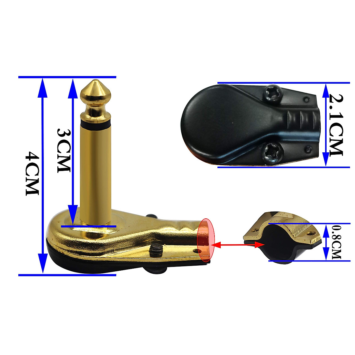 zdyCGTime DIY 6.35MM 1/4" Mono Male 90 Degree Right Angle Pancake Style Plugs Connectors for Speaker,Patch Cable,Snakes Golden Plated TS Male Mono 1/4 Inch Phono 6.35mm Phone Microphone Plug(4 pack)