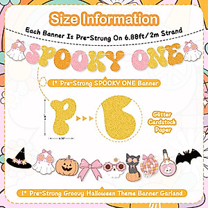 Groovy Spooky One Birthday Decorations Girl, Glitter Spooky One Banner, Pink Hippie Halloween 1st Birthday Party Decorations, Retro Groovy Coquette Halloween First Birthday Party Supplies