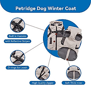 Petridge Dog Clothes with Harness Warm Winter Coat Cold Weather Coats for Puppy Small Medium Dogs (Beige L)