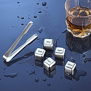 Personalized Whiskey Stones Gift Set for Men - Custom Engraved Whiskey Stone Set of 4 - Stainless Steel Whiskey Ice Cubes with Ice Tongs for Dad Husband Anniversary Birthday Gift (4 PCS)