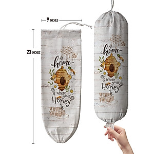 Hglian Farmhouse Plastic Bag Holder Dispenser and Honey Home Grocery shopping bags Storage saver Organizer