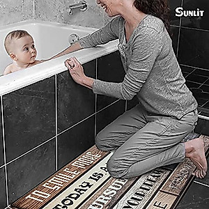 Sunlit Set of 2 Anti Fatigue Kitchen Floor Mat(Size 28"x17"&47"x17"), Non Slip Waterproof Comfort Standing Mat, Thick Cushioned Anti Fatigue Kitchen Rug Runner, Brown Motivational Inspirational Quotes