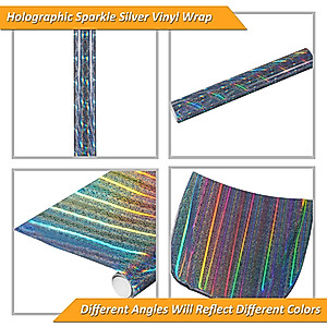 AuMoHall Holographic Sparkle Silver Car Vinyl Wrap Glitter Light Beam Glossy Colorful Chameleon Car Vinyl Wrap with Air Release Technology, 59.84'' x 11.81''