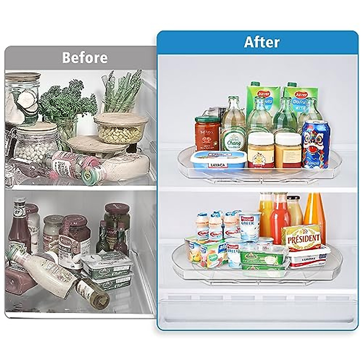 FIRJOY Lazy Susan Turntable for Refrigerator, Square Turntable Organizer for Fridge Cabinet, Pantry, Countertop | 16.5" x 11.1" (Rectangle 1 Pack - Clear)