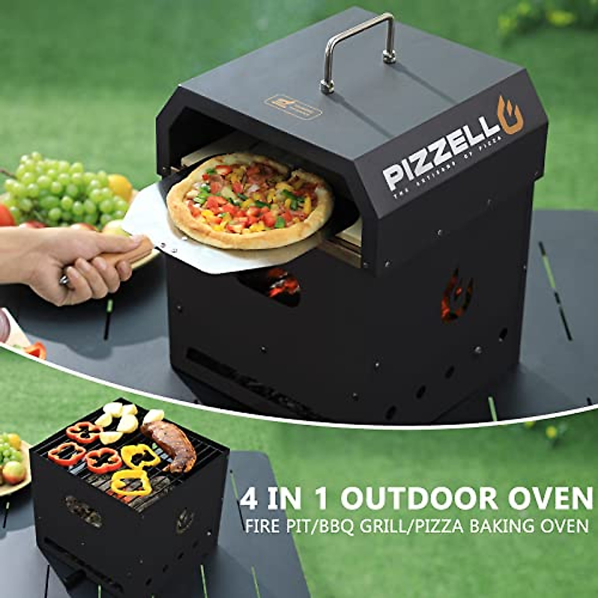 PIZZELLO Outdoor Pizza Oven 4 in 1 Wood Fired 2-Layer Detachable Outside Ovens With Pizza Stone, Pizza Peel, Cover, Cooking Grill Grate, Pizzello Gusto