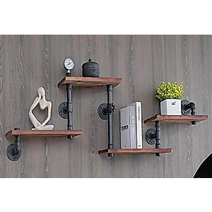 BIXIRAO Industrial Rustic Modern Solid Wood Ladder Pipe Wall Mounted Floating Shelves – 4 Tiers Bookshelf,DIY Storage Shelving,Hung Bracket,Bookcases