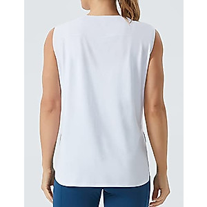 THE GYM PEOPLE Women's Workout Tank Tops Loose Fit Sleeveless Cotton Running Shirts White