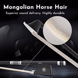Viotti Carbon Fiber Violin Bow, Hand Crafted by Professional Violin & Bow Makers, Strong, Stiff & Well Balanced, Made with Mongolian Horse Hair, For Violinists & Fiddlers of All Skill Levels