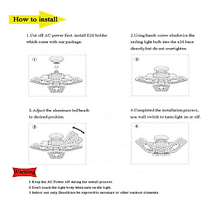 LED Garage Lights 2pack, 60W Daywhite LED Garage Ceiling Lights, 6500Lm led Garage Light CRI 80 led Adjustable Garage Light,led Lights for Garage Barn,Warehouse,Basement