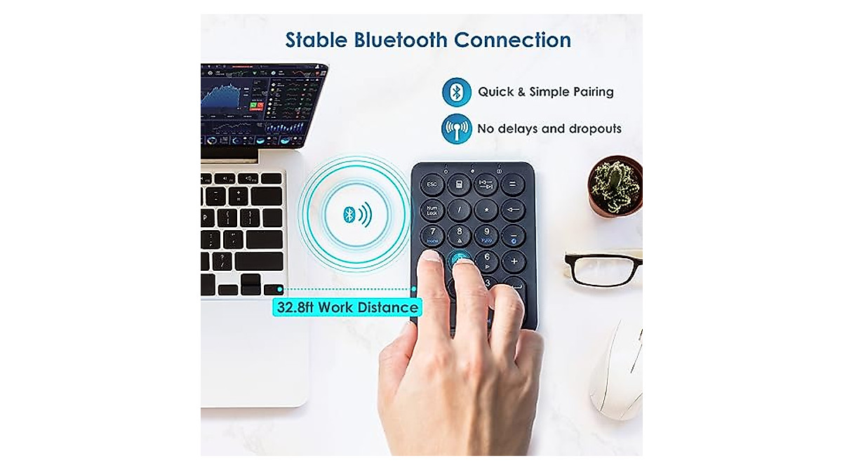 SANWA Bluetooth Numeric Keypad, Rechargeable Wireless Ten Key Number ...