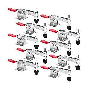 chfine 10 Pack Hold Down Toggle Clamps Woodworking Latch Antislip Red Hand Tool Holding Capacity Antislip Horizontal Heavy Duty Toggle Clamp 201B 220lbs Quick Release Tool