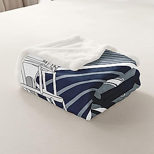 Erosebridal American Football Fleece Blanket, Fuzzy Blanket Throw Size, Sports Plush Bed Blanket, White Navy Blue Striped Throw Blanket for Men Husband Boyfriend Teenage Boys (Dallas)