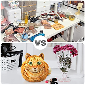 Openhahaha Drawstring Makeup Bag, Cat Makeup Bag, Travel Makeup Organizer, Cosmetic Pouch Bag, Cat Gift for Women, Lay Flat Makeup Bag Gifts for Cat Lovers