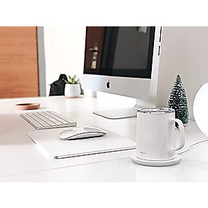 hurkins Smug, up to 149℉ Coffee Mug Warmer & Mug & pctg Lid Set, self Heated Cup with Wireless Charging Function, Office/Home for Desk. (White)