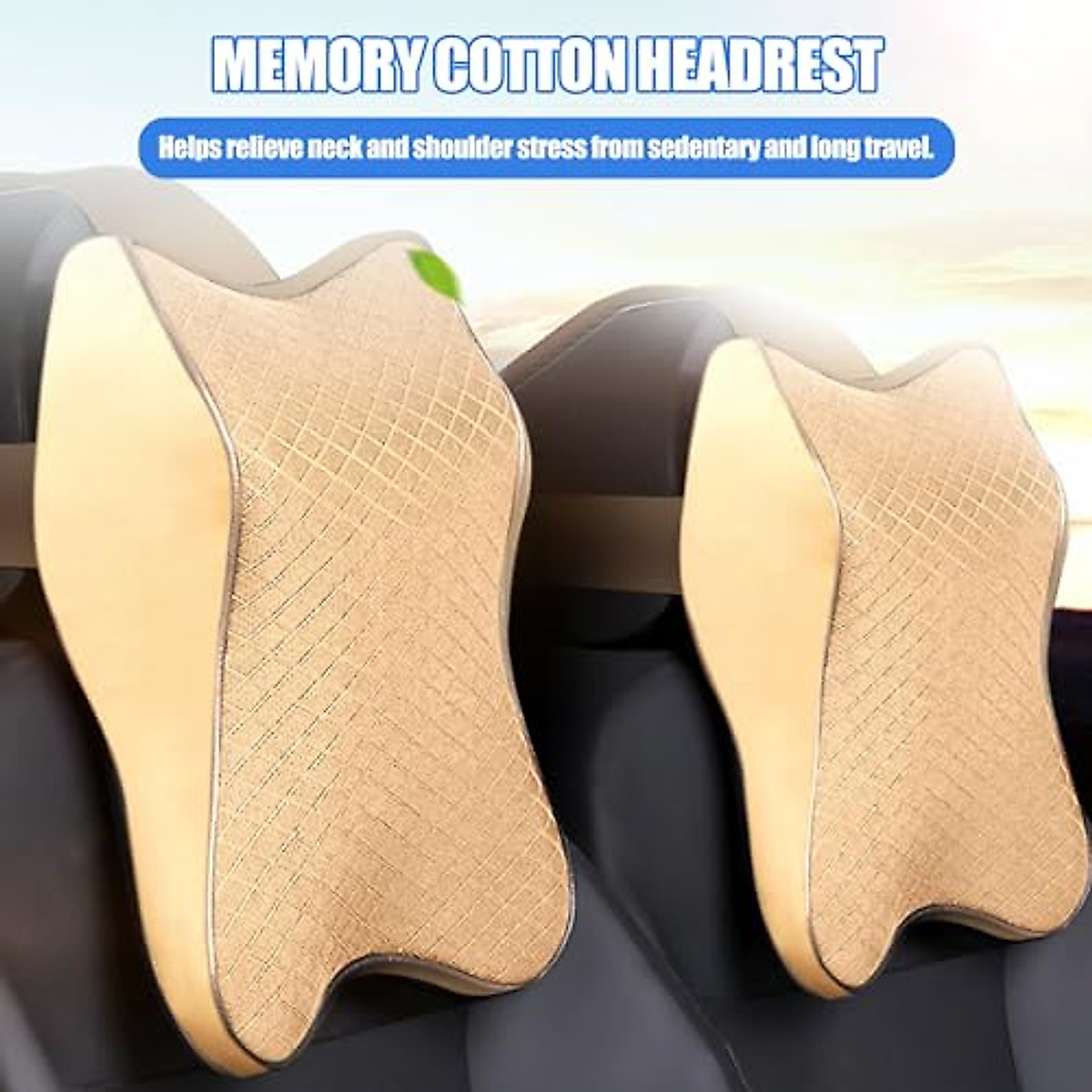 Winter-Proof Car Neck Pillow Memory Foam Relieve Pain Drive in Comfort with Universal Versatile Breathable Headrest Cervical Spine Support Beige Large