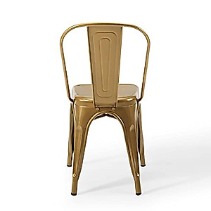 Modway Promenade Industrial Modern Steel Metal Bistro Dining Chairs in Gold-Set of 2