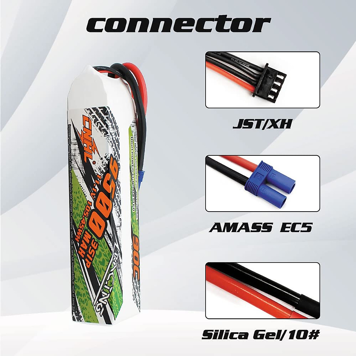 CNHL 3s lipo Battery 9500mah 90C 11.1V RC Battery Soft case with EC5 Connector for Racing RC Car Truck Boats Tank