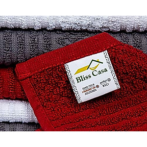 Bliss Casa Washcloths Set (12 x 12 Inch, 12 Pack) – 100% Cotton Washcloths for Face, Highly Absorbent Soft Face Towels, and Quick Drying Fingertip Towels for Daily Use (Emerson, Red Combo)