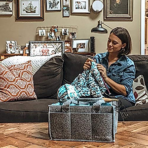 Premium Craft Supplies Storage Organizer with Zipper Pocket | Yarn & Knitting Caddy | Planner Tote | Customizable Compartment | Organize Tape, Needle, Scissors in Zipper Pocket