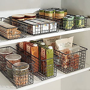 mDesign Slim Metal Wire Food Storage Organizer Basket with Handles for Organization in Kitchen Cabinets, Pantry Shelf, Bathroom, Laundry Room, Closets, Garage - Concerto Collection - Matte Black