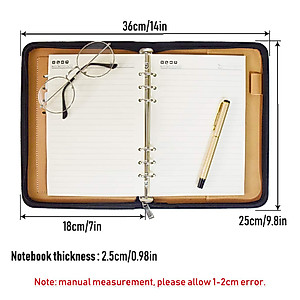 Marte Vanci A5 Padfolio with Calculator PU Leather Business Portfolio Zippered Conference Folder Organizer 6 Ring Lined Notebook Binder Loose Leaf Refillable Travel Journal Gift for Men (Black)