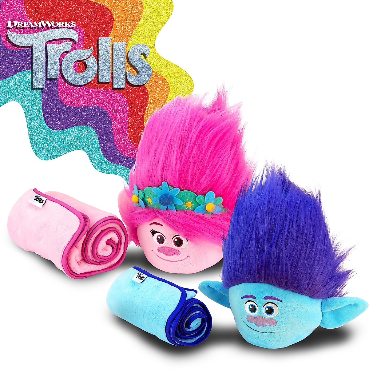 Trolls Armrest Buddy Stuffed Plush Travelling Toy with Blanket 13” - Kids Ultimate Travel Pillow Companion Set (Branch)