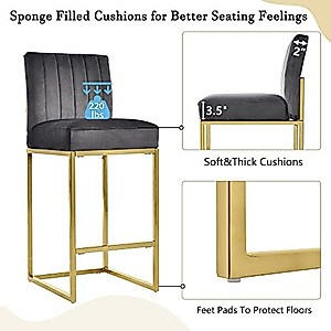 Harper & Bright Designs Dining Chair Set of 2, Modern Counter Height Bar Stools, Dining Chairs with Square Velvet Upholstered Seat and Backrest for Party, Dining Room (Set of 2/Square, Gray+Gold)