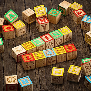 SainSmart Jr. Wooden ABC Blocks 40PCS Stacking Blocks Baby Alphabet Letters, Counting, Building Block Set for Toddlers 1.2 Inch