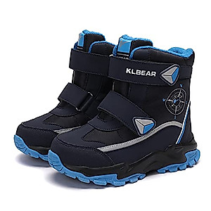 UJKOO Boys Girls Snow Boots Winter Warm Waterproof Slip Resistant Cold Weather Outdoor Boots Kids Shoes/Black blue 2.5 Little Kid