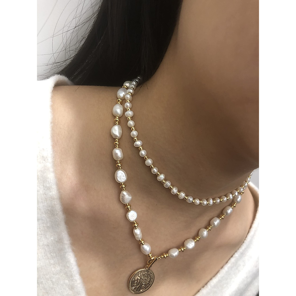 Fashion Jewelry Small Gold Pearl Necklace Choker 3mm Handpicked Pearl 18K Gold Plated Bead Ball Chain Dainty Jewelry Gifts for Women Girls