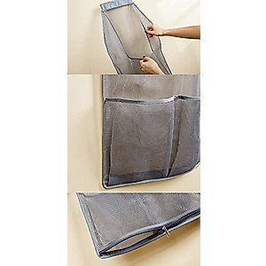 Qimodo Hanging Long Mesh Laundry Hamper,Narrow See-Through Mesh Laundry Basket with 2 Extra Front Pockets for Socks and Undwerwear (White)