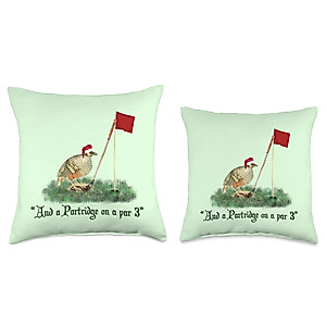 Funny Christmas Golf Lover Puns Funny Golf Lovers Partridge On A Par 3 Christmas Song Parody Throw Pillow, 18x18, Multicolor