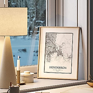 Dear Mapper Henderson United States View Abstract Road Modern Map Art Minimalist Painting Black and White Canvas Line Art Print Poster Art Line Paintings Home Decor (Set of 3 Unframed) (16x24inch)