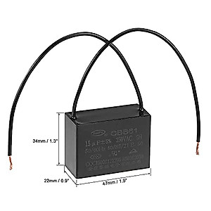uxcell Ceiling Fan Capacitor CBB61 15uF 250V AC 2 Wires Metallized Polypropylene Film Capacitor 47x34x22mm for Electric Fan Pump Motor Generator