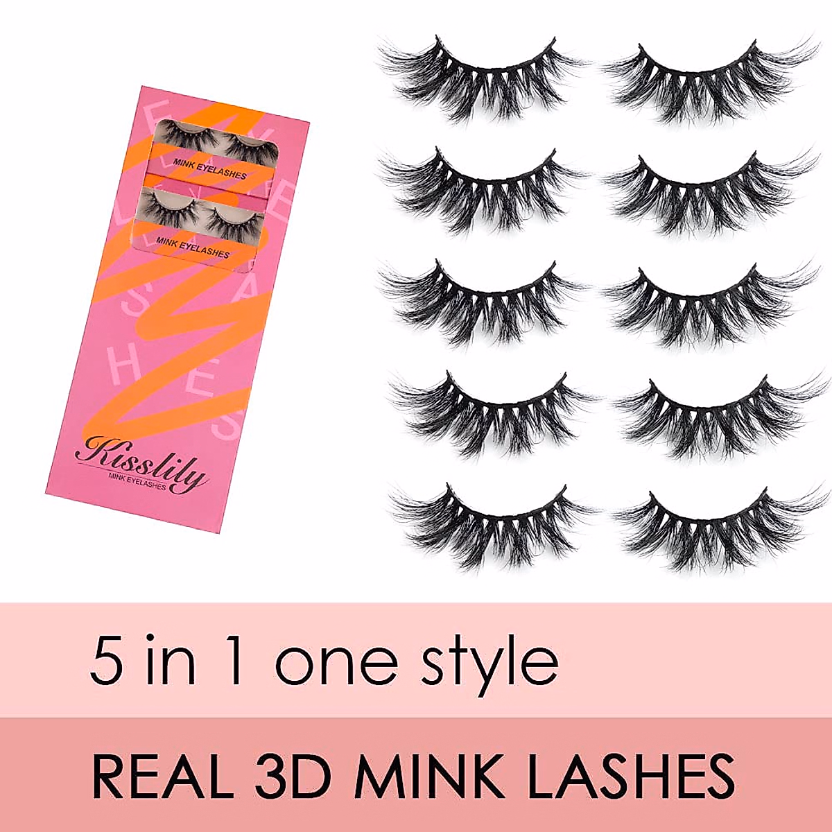 Kisslily 5 Pairs 20mm 3D Real Mink Eyelash Pack Fluffy False Eyelashes Extension Multi Pack Handmade Reusable Criss-cross Dramatic Thick Lash（188）
