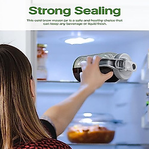 Slow Slog Cold Brew Coffee Maker, 64oz Cold Brew Mason Jar Pitcher with Lid, Iced Coffee Maker with Stainless Steel Filter for Iced Tea, Sun Tea, Lemonade, Leak Proof